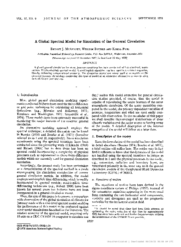 (PDF) A Global Spectral Model for Simulation of the General Circulation