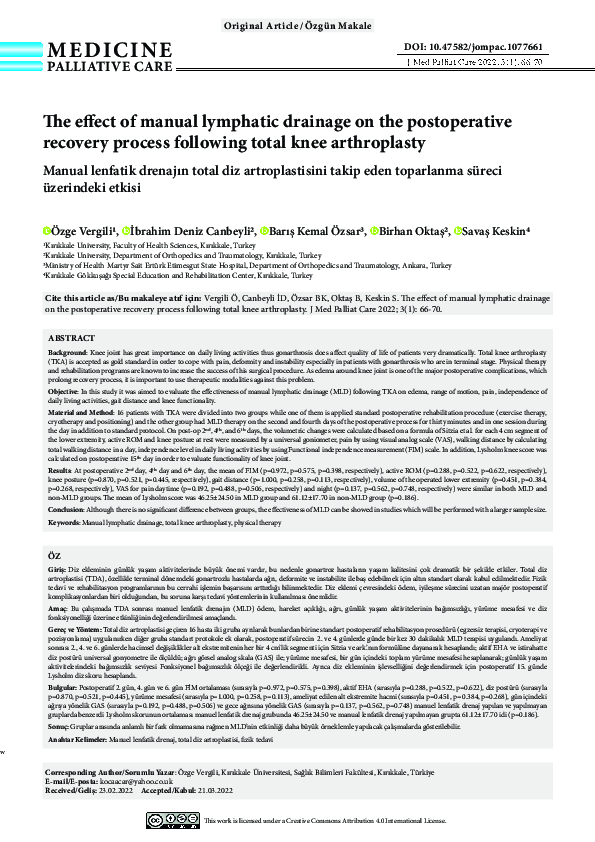 (PDF) The effect of manual lymphatic drainage on postoperative recovery ...