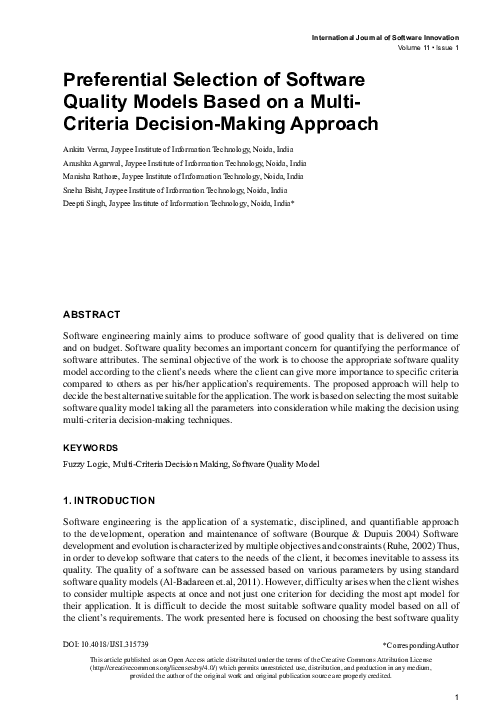 (PDF) Preferential Selection of Software Quality Models Based on a ...