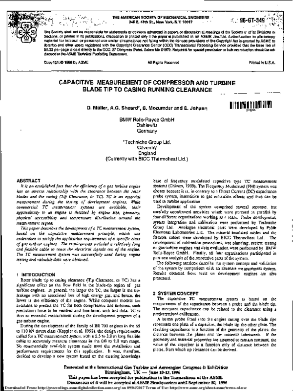 (PDF) Capacitive Measurement of Compressor and Turbine Blade Tip to ...