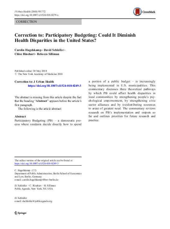 (PDF) Correction to: Participatory Budgeting: Could It Diminish Health ...
