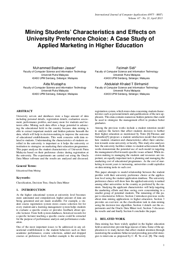 (PDF) Mining Students' Characteristics and Effects on University ...