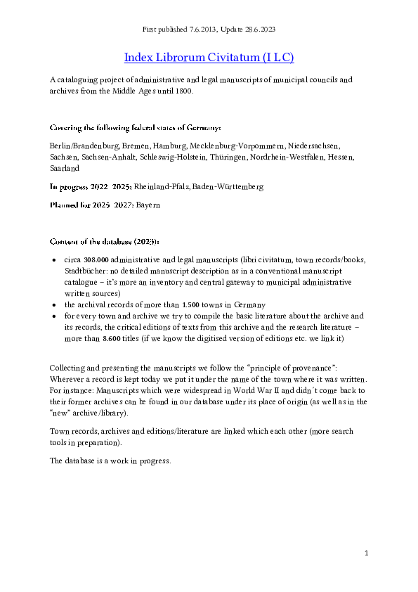 (PDF) Index Librorum Civitatum (ILC) – A cataloguing project of ...