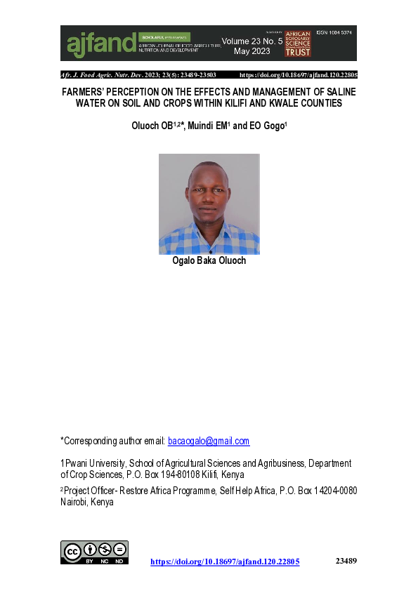 (PDF) FARMERS' PERCEPTION ON THE EFFECTS AND MANAGEMENT OF SALINE WATER ...