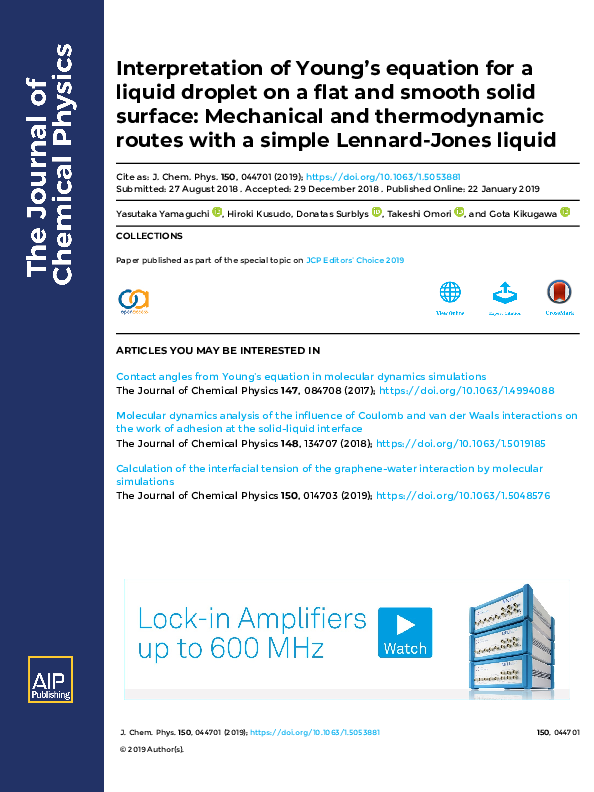 (PDF) Interpretation of Young’s equation for a liquid droplet on a flat and smooth solid surface ...