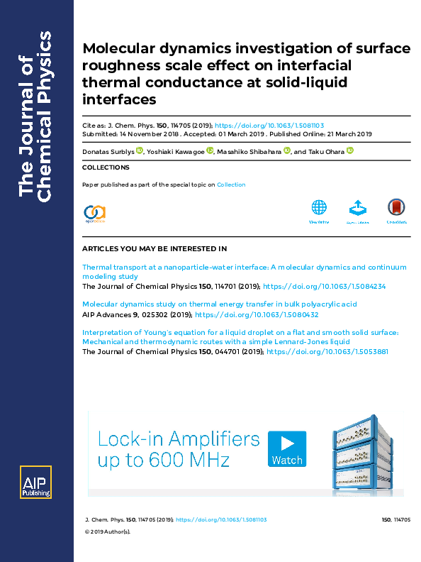 (PDF) Molecular dynamics investigation of surface roughness scale effect on interfacial thermal ...