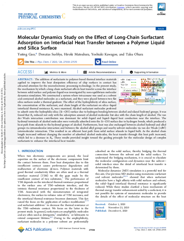 (PDF) Molecular Dynamics Study on the Effect of Long-Chain Surfactant Adsorption on Interfacial ...