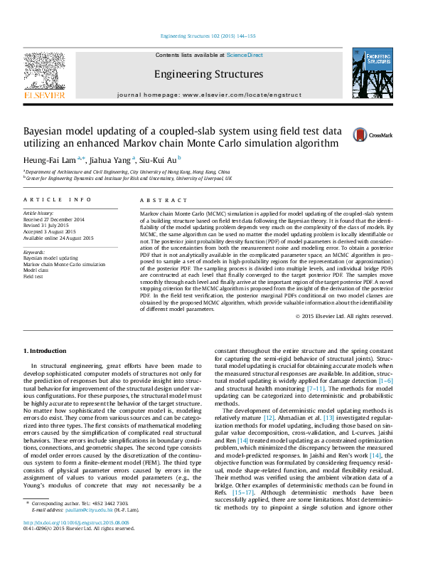 Pdf Bayesian Model Updating Of A Coupled Slab System Using Field Test Data Utilizing An