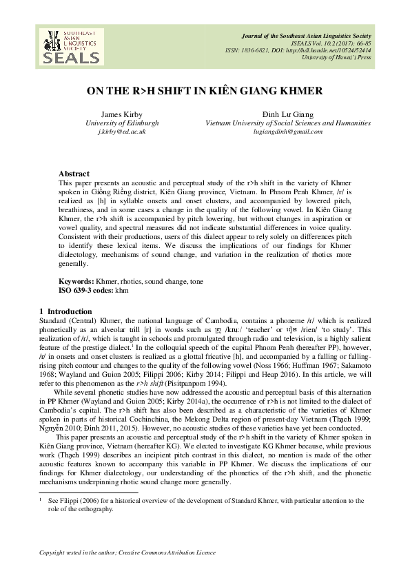 (PDF) On the R>H Shift in Kiên