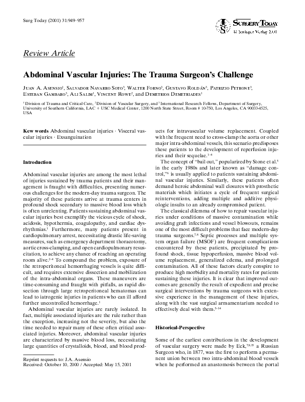 (PDF) Challenges in Managing Abdominal Vascular Injuries in Trauma