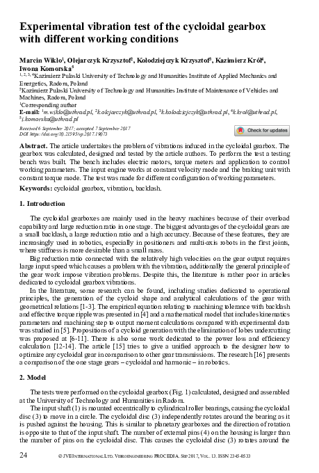 (PDF) Experimental vibration test of the cycloidal gearbox with ...