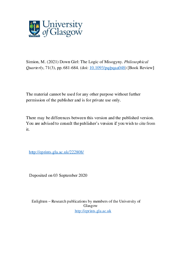 (PDF) Down Girl: The Logic of Misogyny