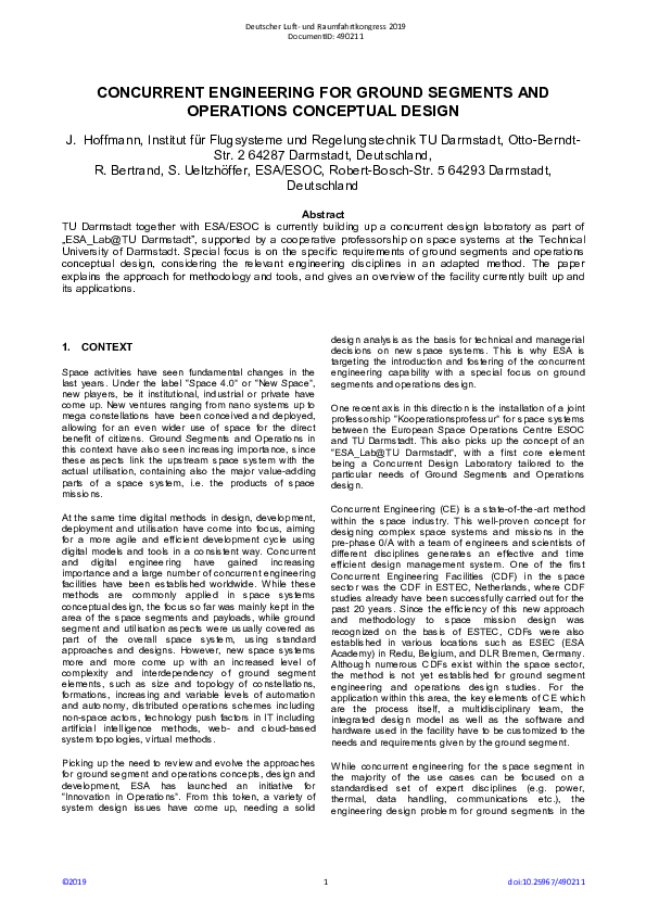 (PDF) Concurrent Engineering for Ground Segments and Operations Conceptual Design
