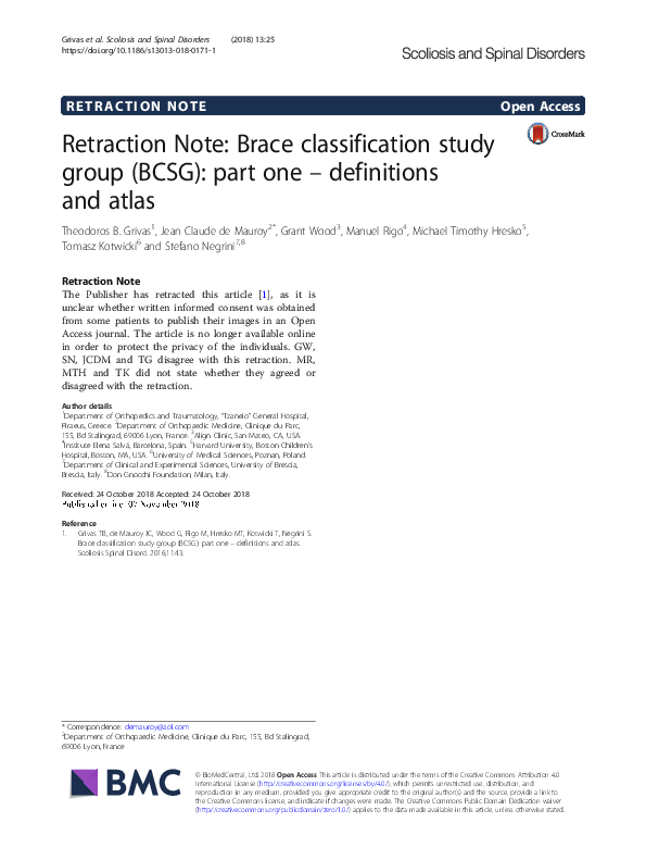 (PDF) Retraction Note: Brace classification study group (BCSG): part ...