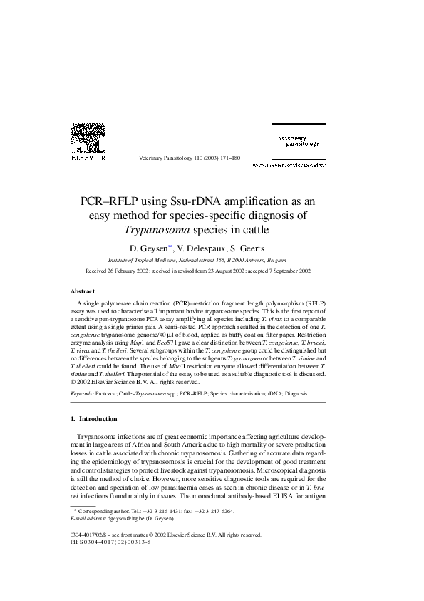 (PDF) PCR–RFLP using Ssu-rDNA amplification as an easy method for ...