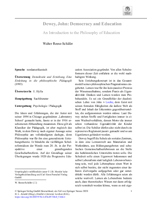 (PDF) Dewey, John: Democracy and Education