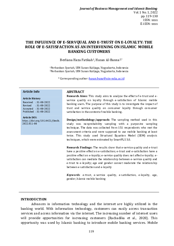 (PDF) The Influence of E-Servqual and E-Trust on E-Loyalty : The Role of E-Satisfaction as an ...