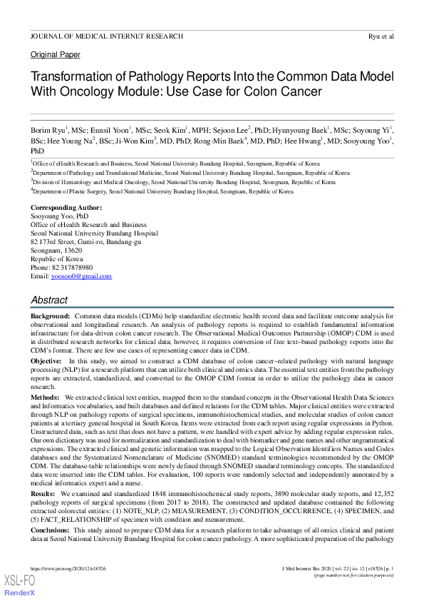 (PDF) Transformation of Pathology Reports into the Common Data Model ...