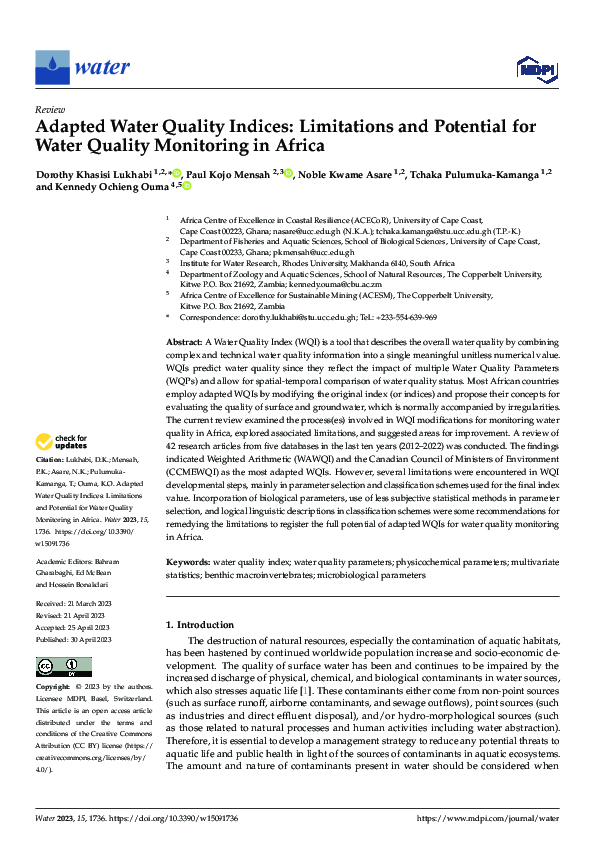 (PDF) Adapted Water Quality Indices: Limitations and Potential for ...