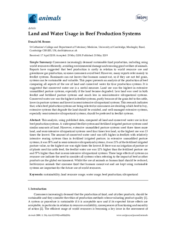 (PDF) Land and Water Usage in Beef Production Systems