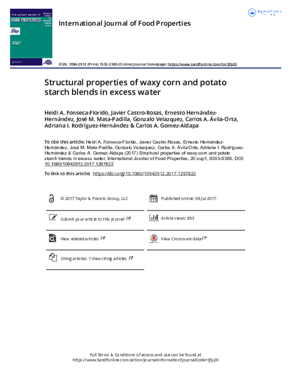 (PDF) Structural properties of waxy corn and potato starch blends in ...