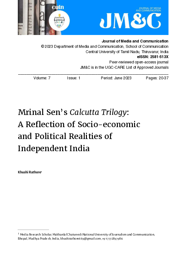 (PDF) Mrinal Sen's Calcutta Trilogy: A Reflection of Socio-economic and ...