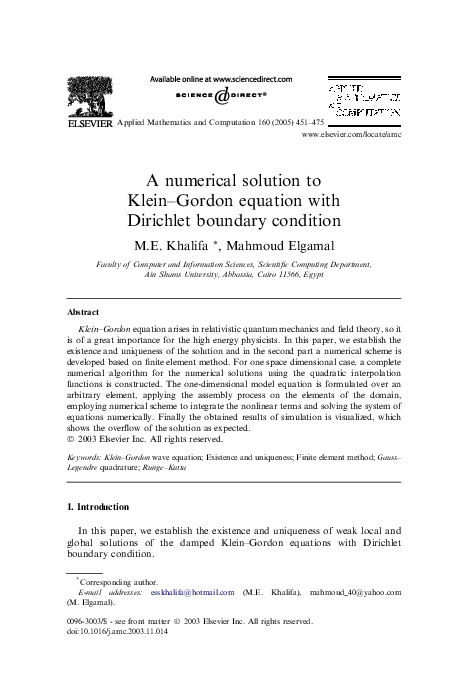 (PDF) A numerical solution to Klein–Gordon equation with Dirichlet ...