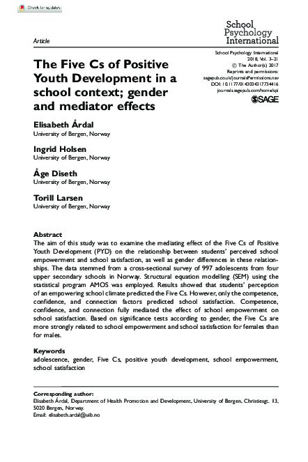 (PDF) Mediating Effects of Five Cs on School Satisfaction