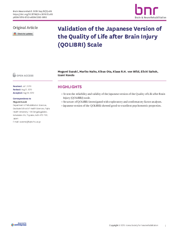 (PDF) Quality of life after brain injury (QOLIBRI): Italian validation ...