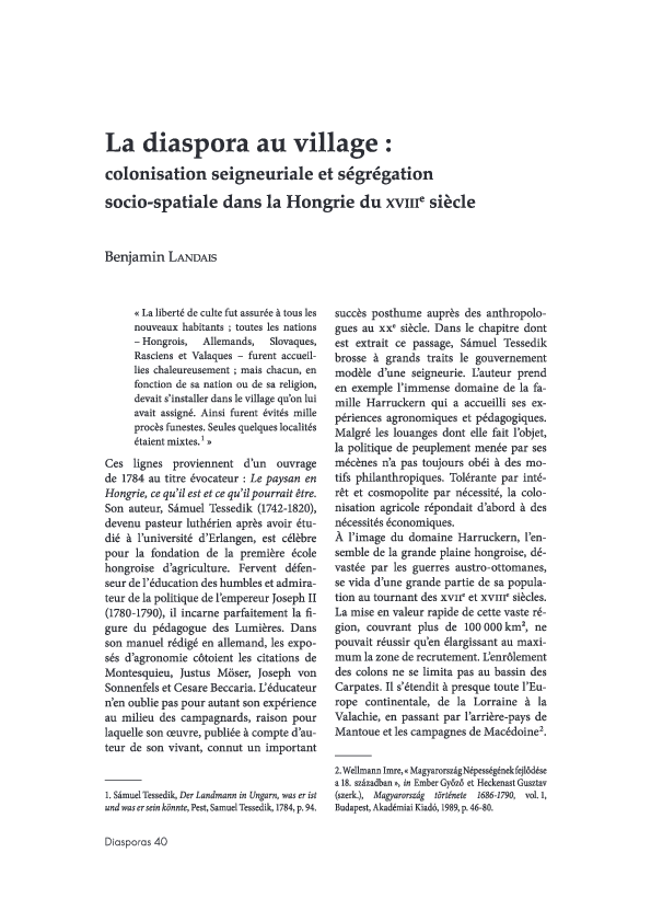 (PDF) La diaspora au village : colonisation seigneuriale et ségrégation ...