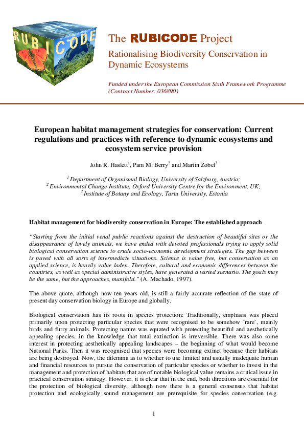(PDF) European habitat management strategies for conservation: Current ...