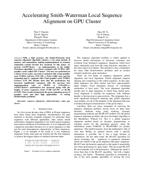 (PDF) Accelerating Smith-Waterman Local Sequence Alignment on GPU Cluster