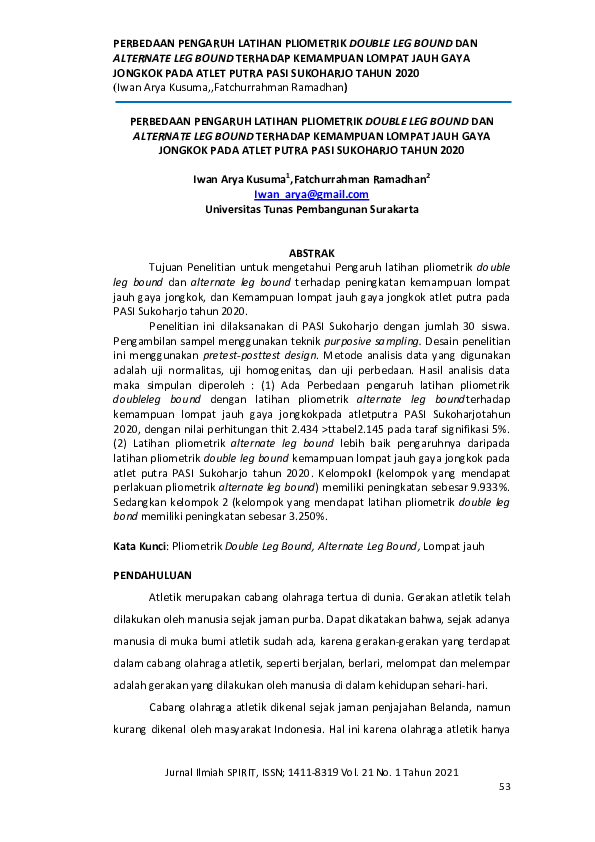 (PDF) Perbedaan Pengaruh Latihan Pliometrik Double Leg Bound Dan ...