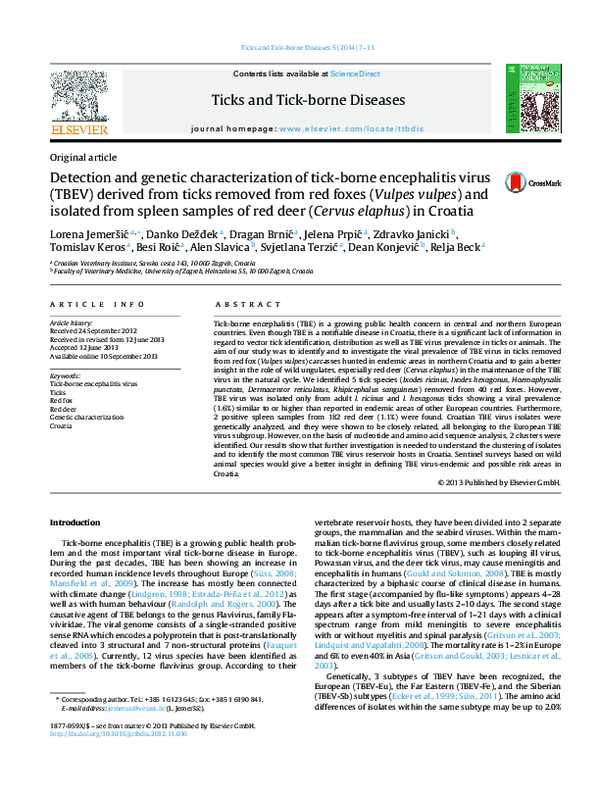 (PDF) Detection and genetic characterization of tick-borne encephalitis virus (TBEV) derived ...