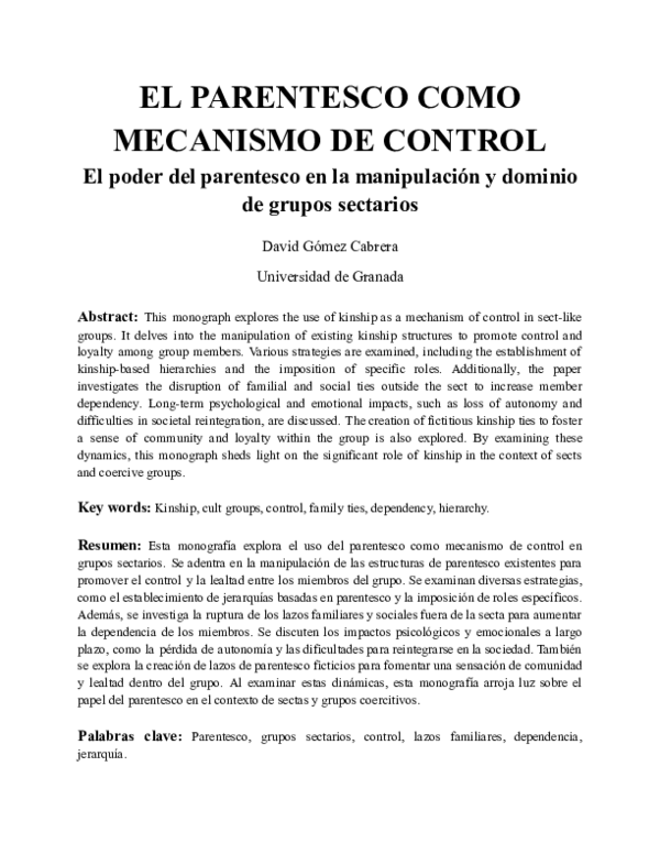 (PDF) EL PARENTESCO COMO MECANISMO DE CONTROL El poder del parentesco ...