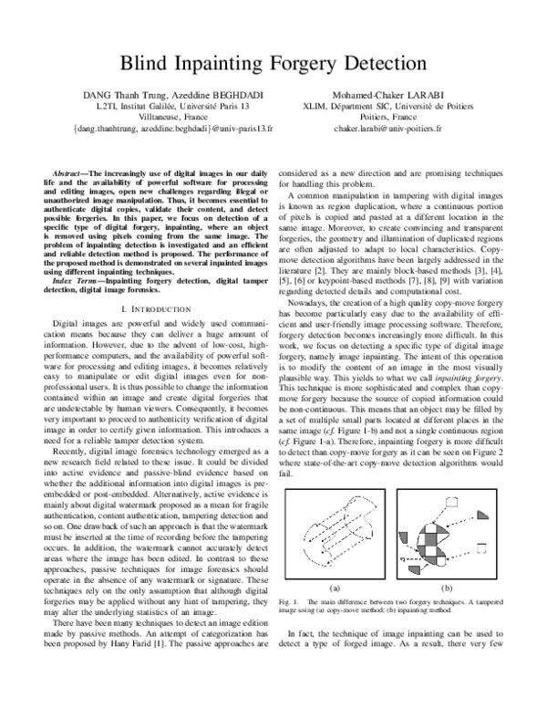 (PDF) Blind inpainting forgery detection