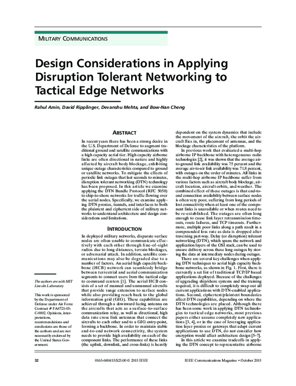 (PDF) Design considerations in applying disruption tolerant networking ...