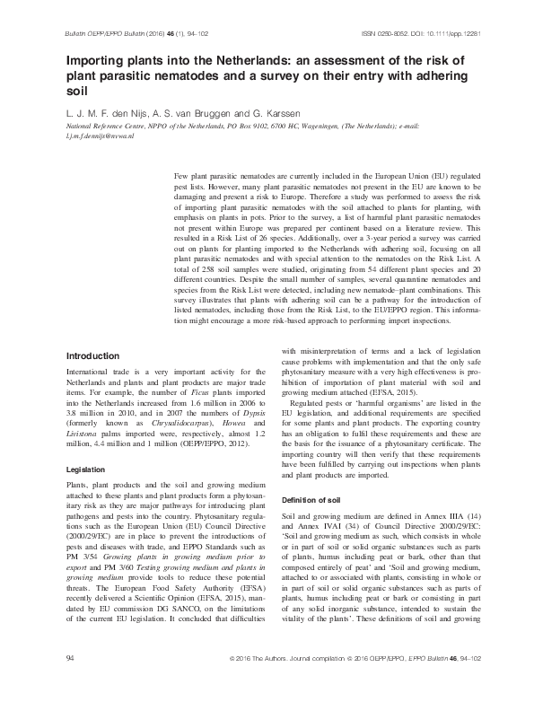 (PDF) Importing plants into the Netherlands: an assessment of the risk ...