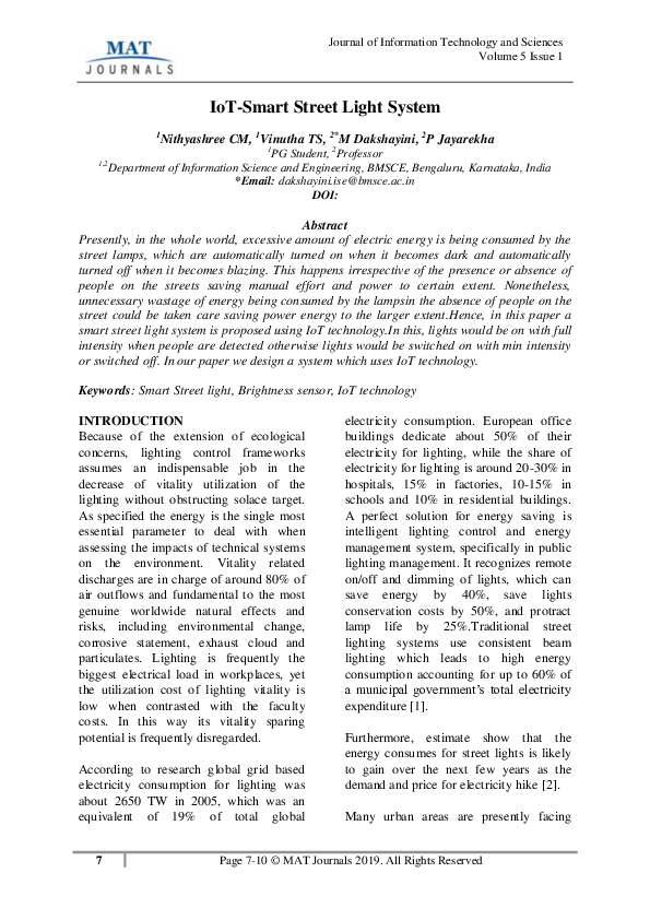 Pdf Iot Smart Street Light System