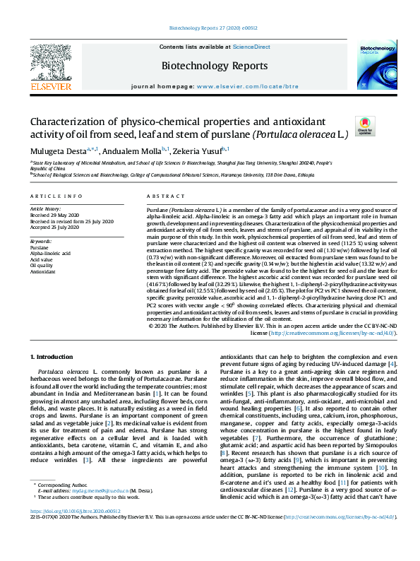 (PDF) Characterization of physico-chemical properties and antioxidant activity of oil from seed ...