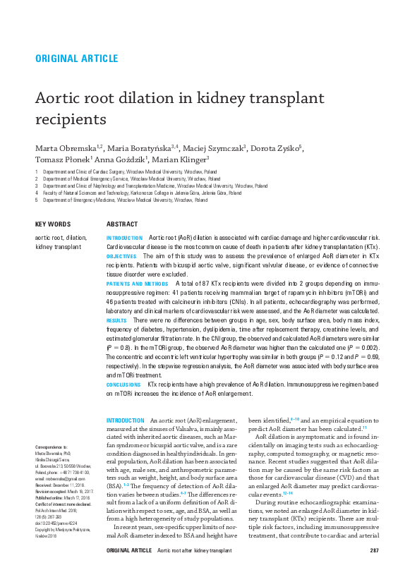 (PDF) Aortic root dilation in kidney transplant recipients | Maria ...