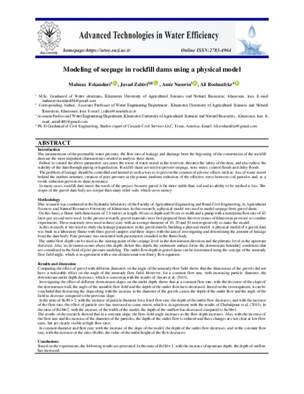 (PDF) Modeling of seepage in rockfill dams using a physical model 4