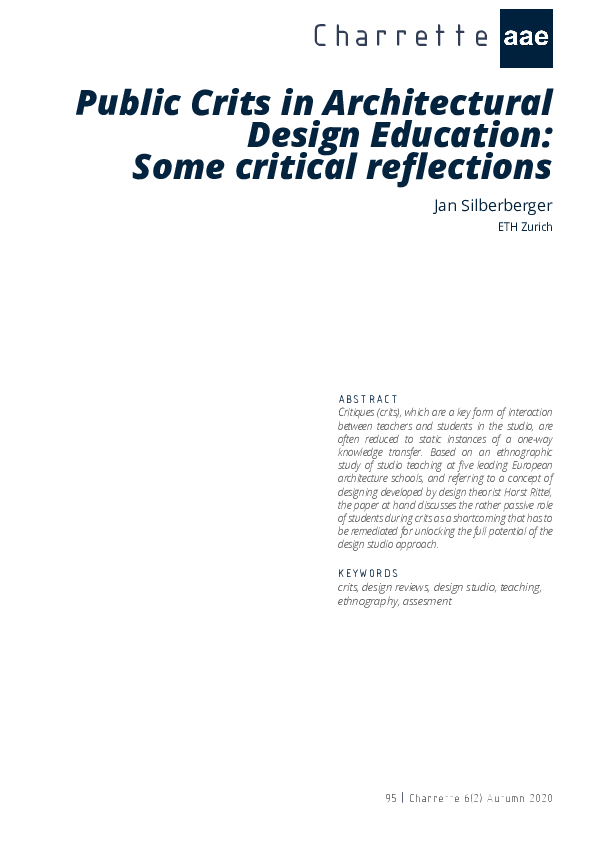 (PDF) Public Crits in Architectural Design Education: Some critical ...