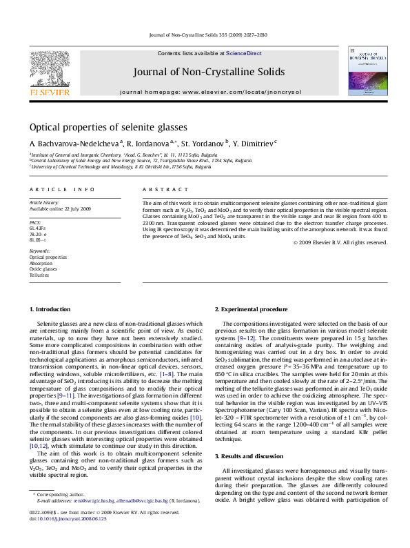 (PDF) Optical properties of selenite glasses
