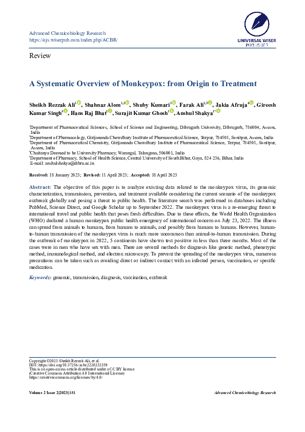 (PDF) A Systematic Overview of Monkeypox: from Origin to Treatment