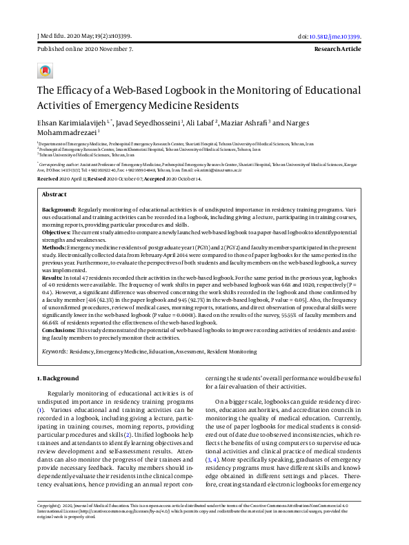 (PDF) The Efficacy of a Web-Based Logbook in the Monitoring of ...