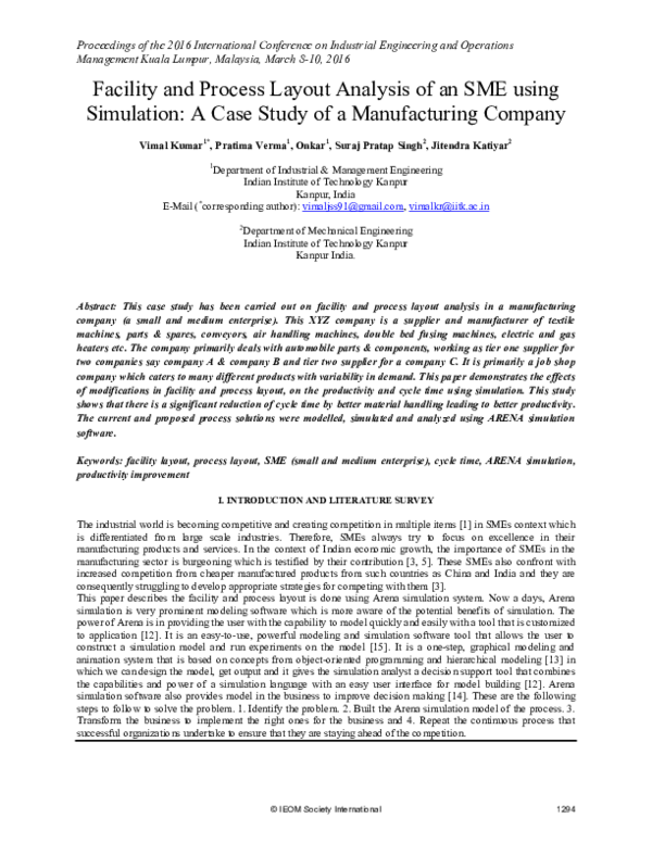 (PDF) Facility and Process Layout Analysis of an SME using Simulation ...