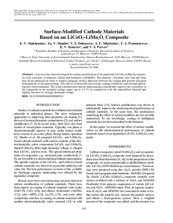 (PDF) Surface-modified cathode materials based on an LiCoO2-LiMn2O4 composite