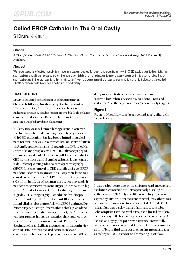 (PDF) Coiled ERCP Catheter In The Oral Cavity