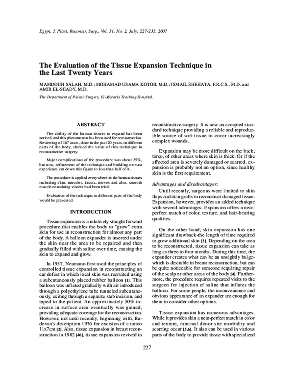 (PDF) The Evaluation of the Tissue Expansion Technique in the Last ...